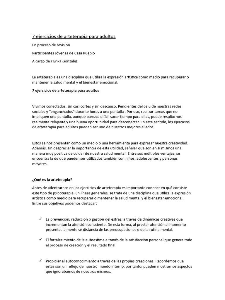 Ejercicios de Arte | PDF | Terapia artística | Creatividad