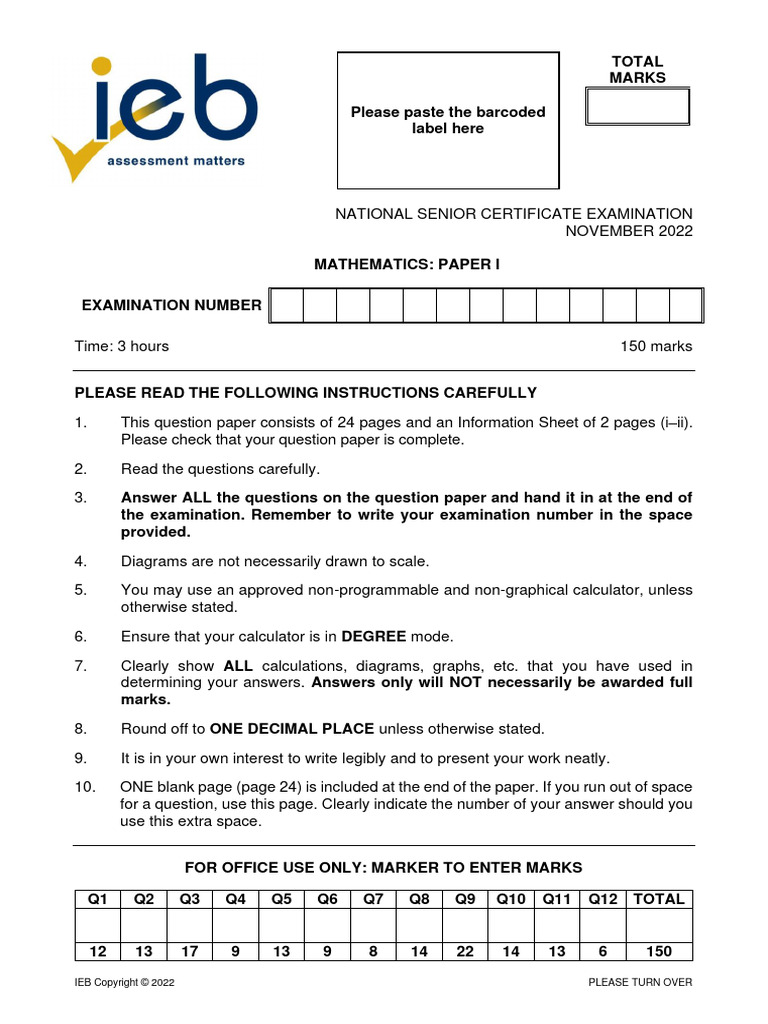 Mathematics P1 2022 | PDF | Mathematics