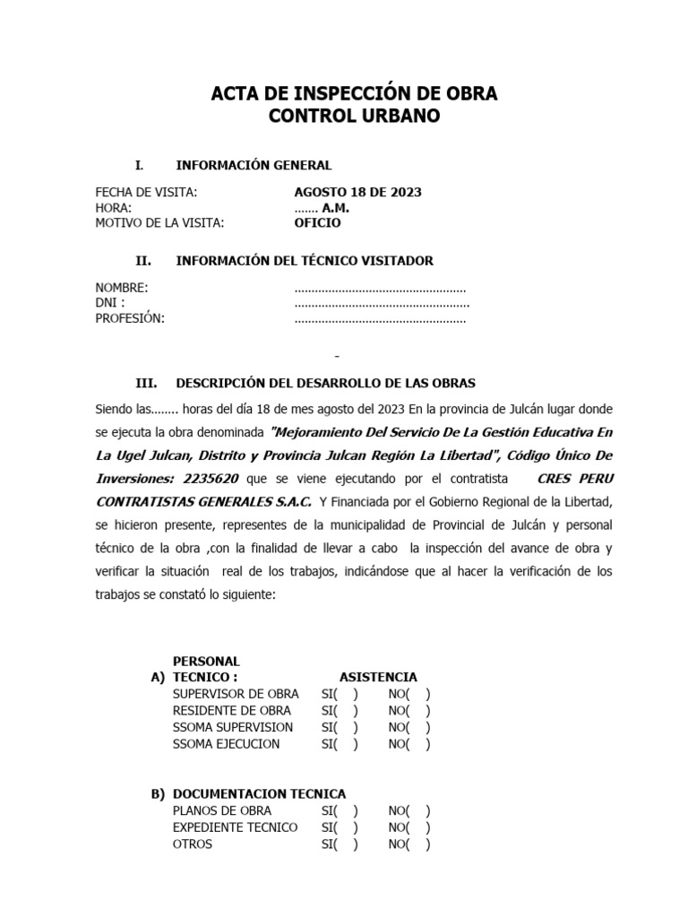 ACTA_DE_INSPECCION_DE_OBRA | PDF