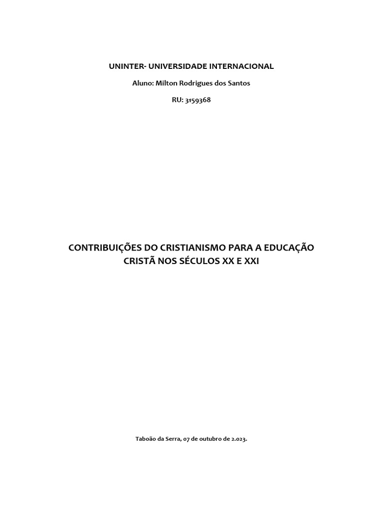 Trabalho de Conclusão de Curso UNINTER Miltinho Novo | PDF | Moralidade | Bíblia