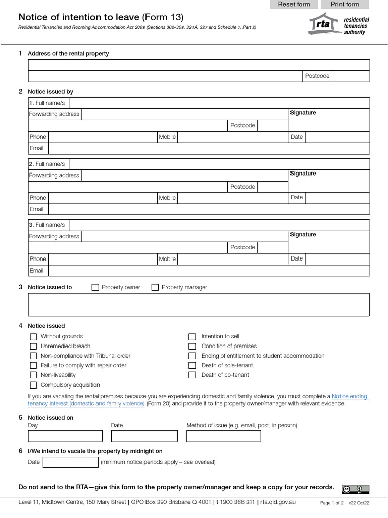 Form-13-Notice-of-intention-to-leave | PDF | Leasehold Estate | Lease