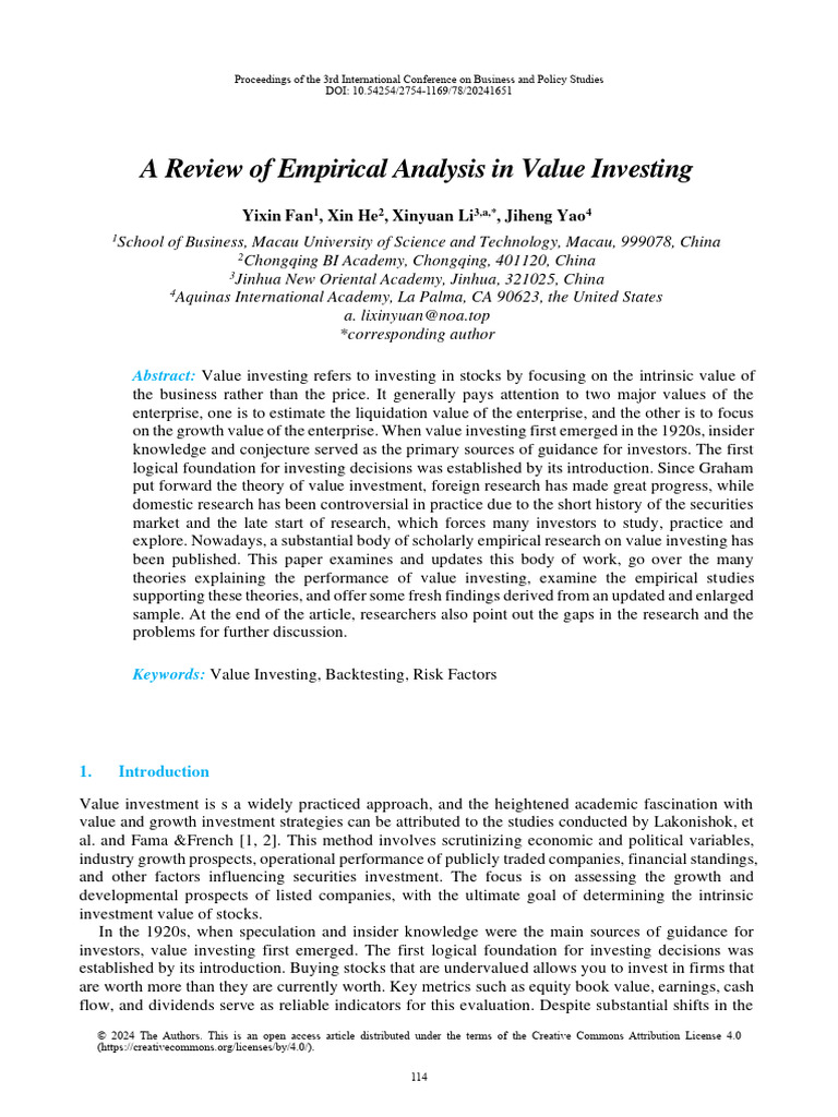 A Review of Empirical Analysis in Value Investing | PDF | Financial Markets | Investing