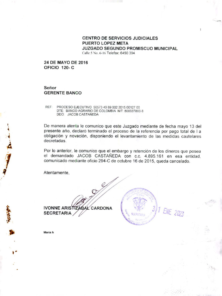 Levantamiento Cuenta Embargada 2023-02-01T165813 | PDF