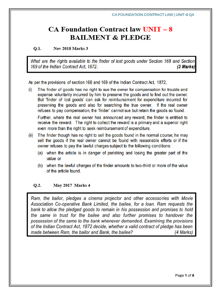 Unit 8 Ca FND Contract | PDF | Bail | Legal Liability