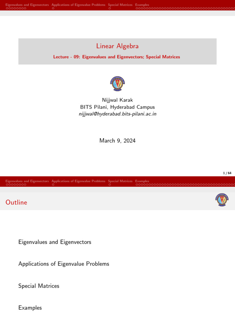 Lecture 09 Eigenvalues Special Matrices | Download Free PDF | Eigenvalues And Eigenvectors ...