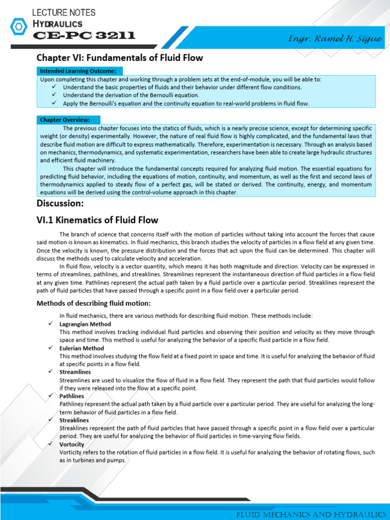CE PCS 3211 Chapter 6 Fundamentals of Fluid Flow | PDF | Fluid Dynamics ...