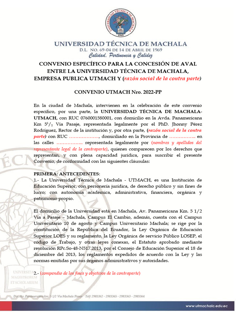 11.formato Convenio Especifico para Concesión de Aval Académico | Descargar gratis PDF ...