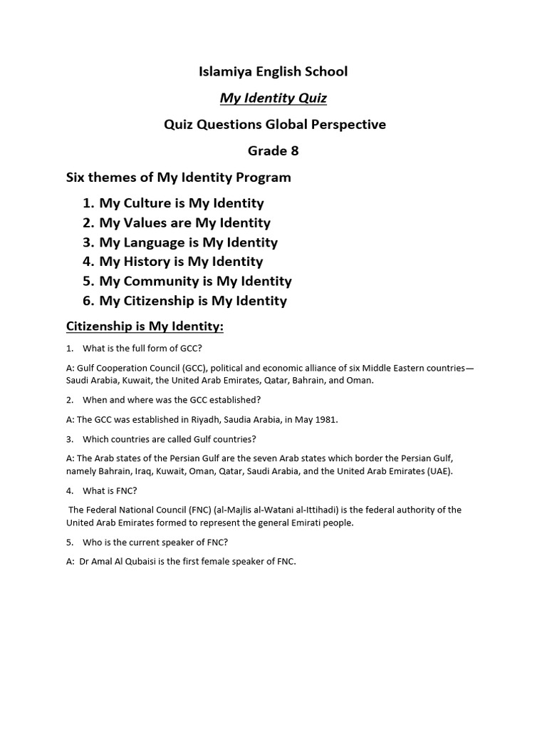 Global Perspective-UAE QUIZ QUESTIONS 8 | PDF | United Arab Emirates ...