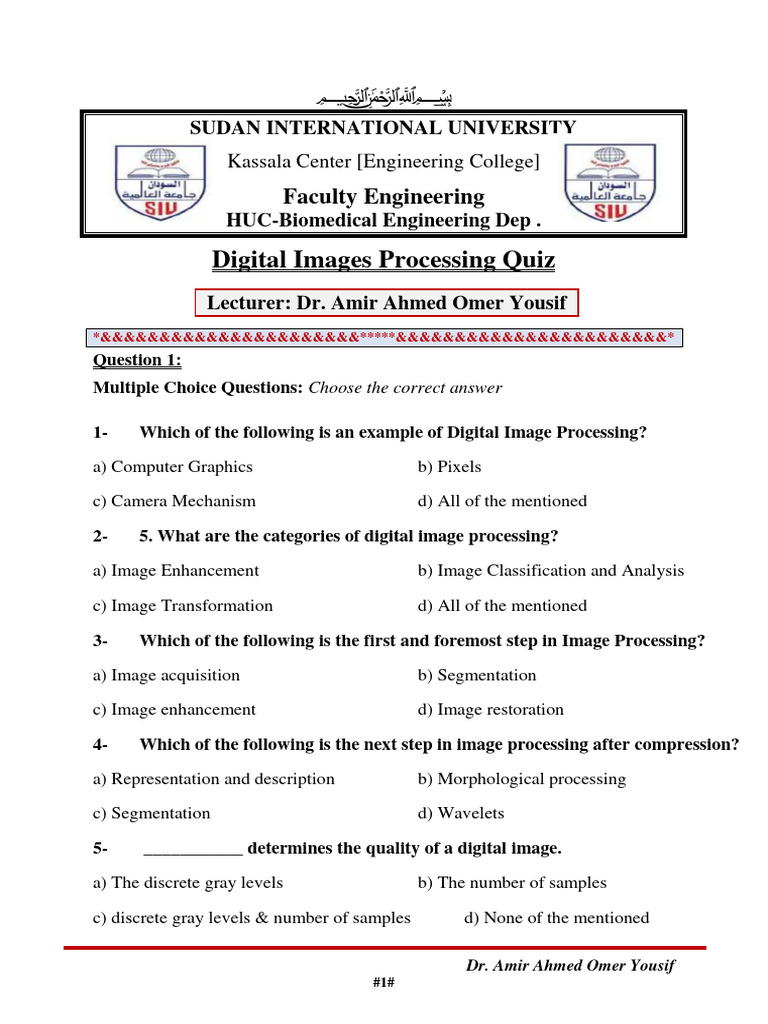 Digital Images Processing - Quiz - April 2024 | PDF | Digital Image | Image Editing