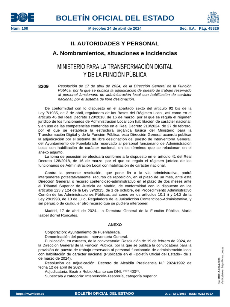 Boe A 2024 8209 | PDF | Gobernancia | Justicia