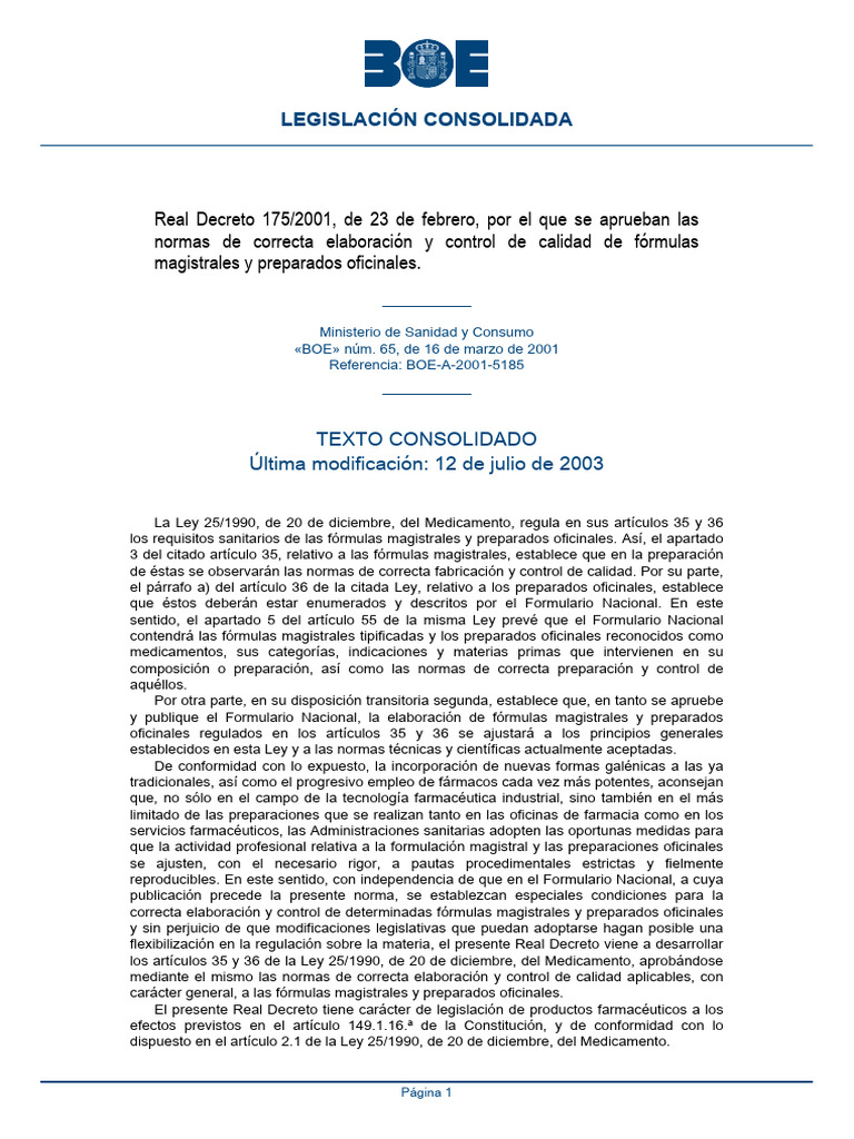 RD 175.2001 | PDF | Farmacia | Farmacéutico