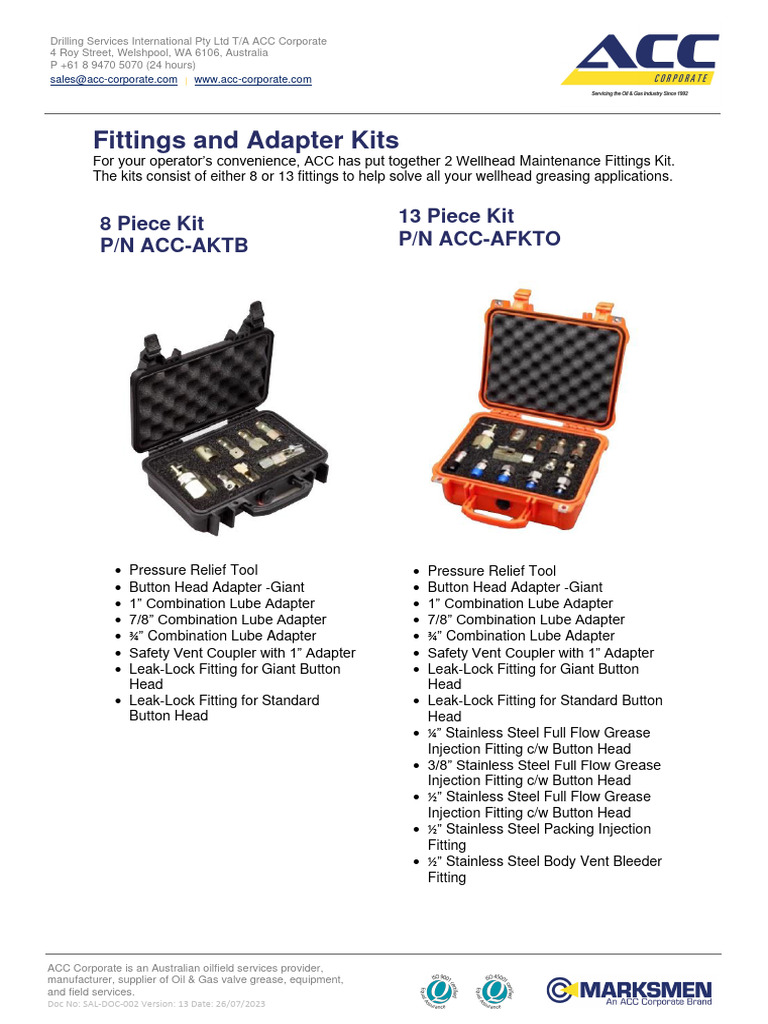 ACC Wellhead Maintenance Kits Overview | PDF | Petroleum Reservoir | Valve