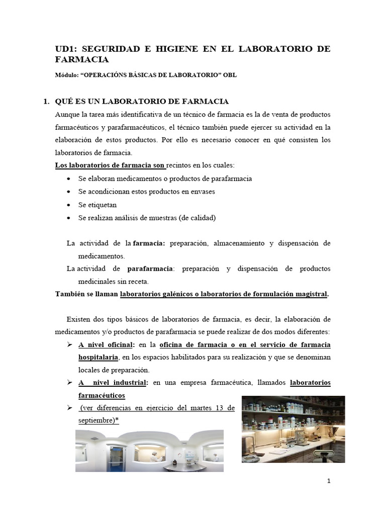 Ud1. Seguridad e Higiene en El Laboratorio de Farmacia. | PDF | Farmacia | Esterilización ...