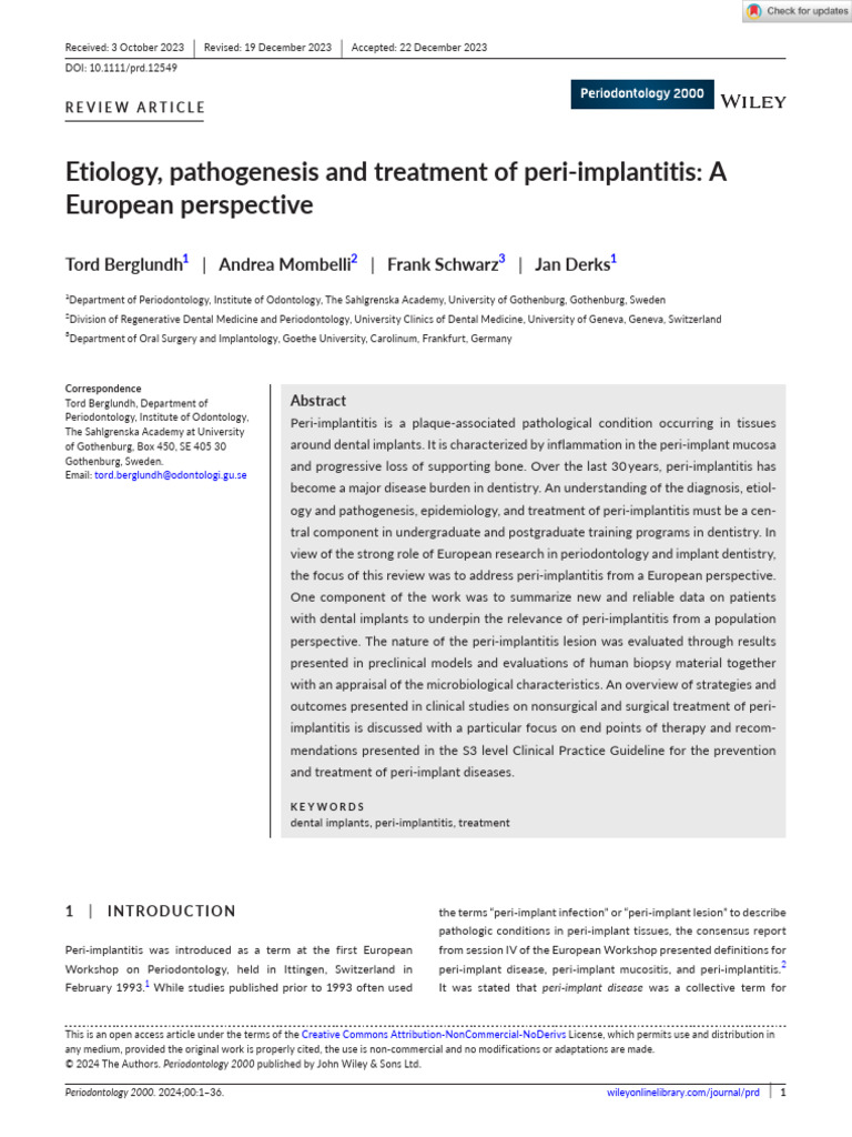 Periodontology 2000 - 2024 - Berglundh - Etiology Pathogenesis and ...