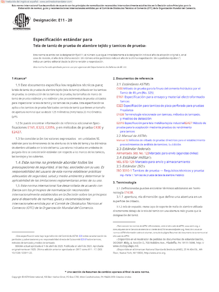 Norma E11-20 español | PDF