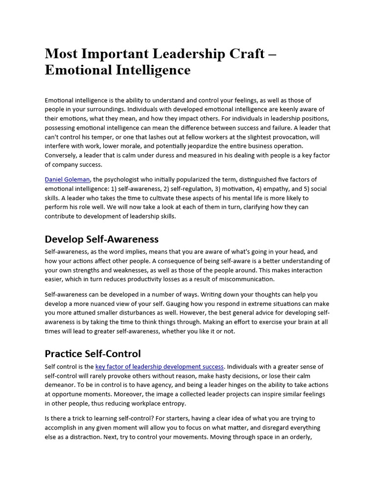 Most Important Leadership Craft - Emotional Intelligence | PDF | Emotional Intelligence | Leadership