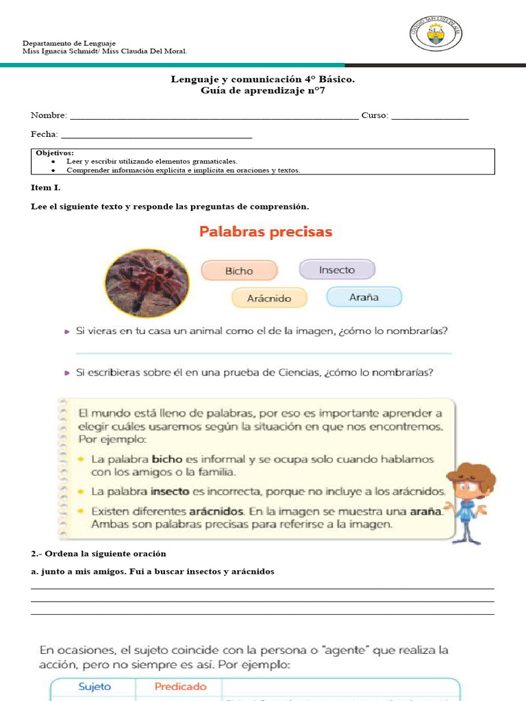 Guía N°7 Sujeto y Predicado | PDF | Asunto (gramática) | Predicado ...