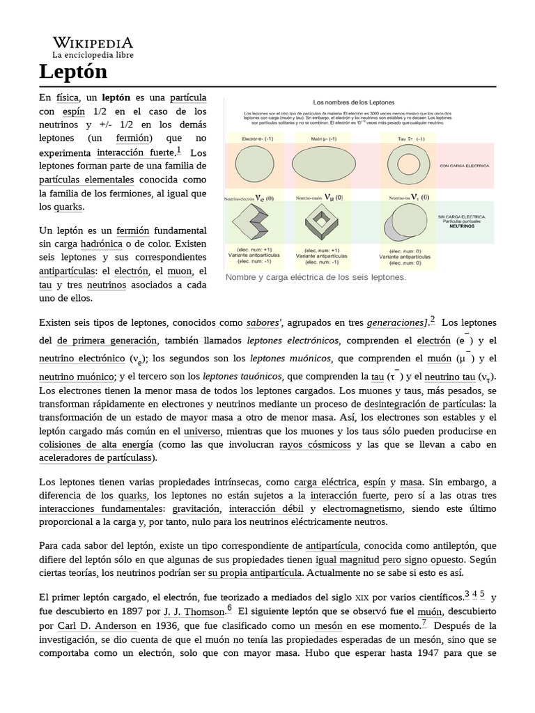 Leptón | PDF | Partículas fisicas | Ciencias fisicas