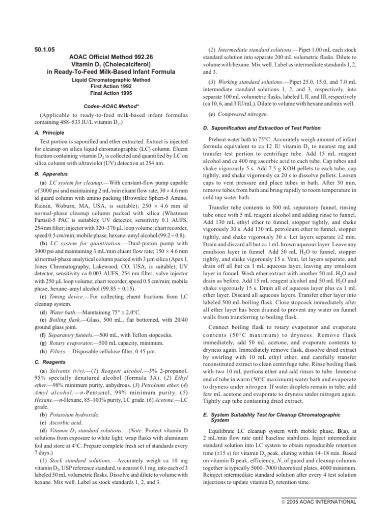 Vitamin D3 (Cholecalciferol) in Ready-To-Feed Milk-Based Infant Formula | PDF | High Performance ...