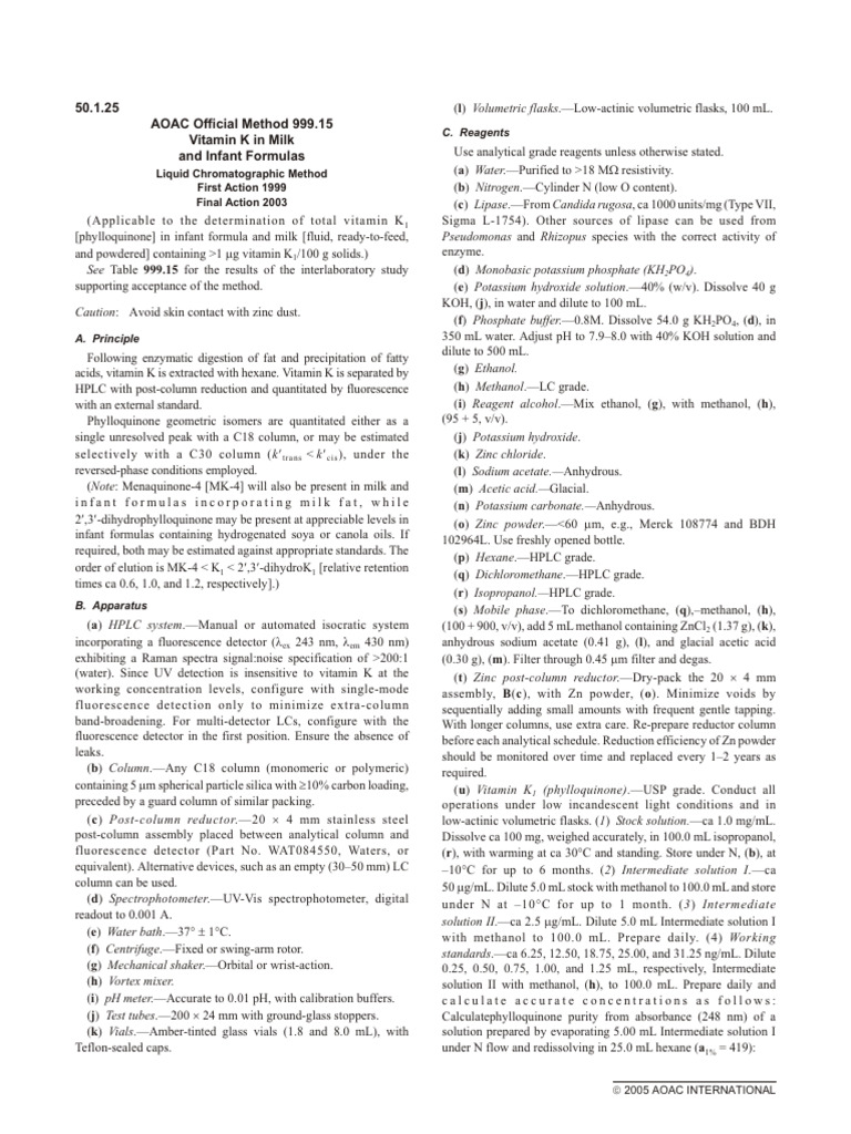 Vitamin K in Milk and Infant Formulas | Download Free PDF | Elution | High Performance Liquid ...
