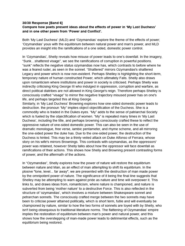 P&C GCSE Response Write Up | PDF | Sonnets | Poetry