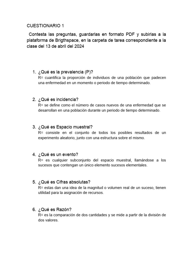 Cuestionario 1 y 2 | PDF | Especialidades Medicas | Medicina CLINICA