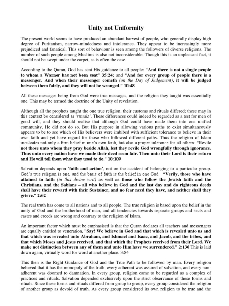 Unity Is Not Uniformity | Download Free PDF | Prophets And Messengers ...