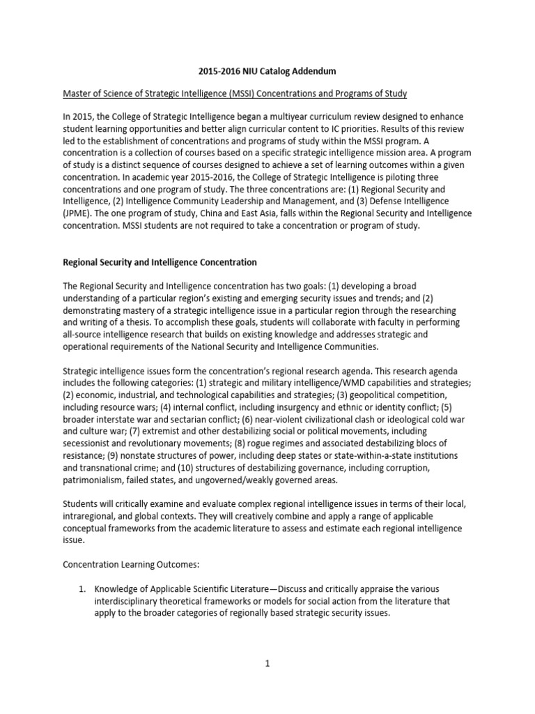 Catalog Addendum AY 2015 2016 | PDF | Leadership | Military Intelligence