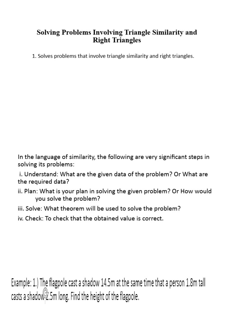 Solving Problems Involving Triangle Similarity and Right Triangles ...