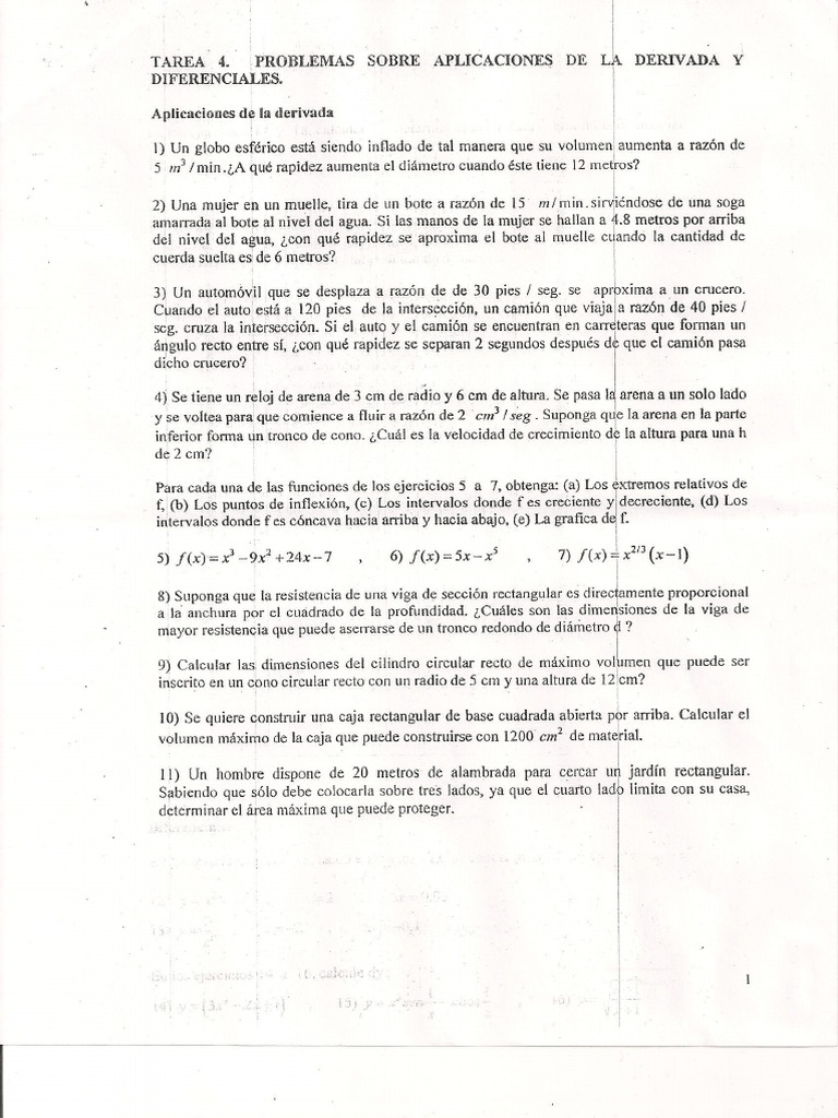 Tarea Aplicaciones de La Derivada y Diferenciales | PDF