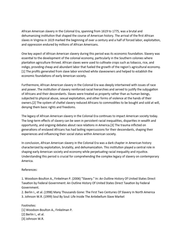 African American Slavery in The Colonial Era, 1619-1775 | PDF | Slavery ...