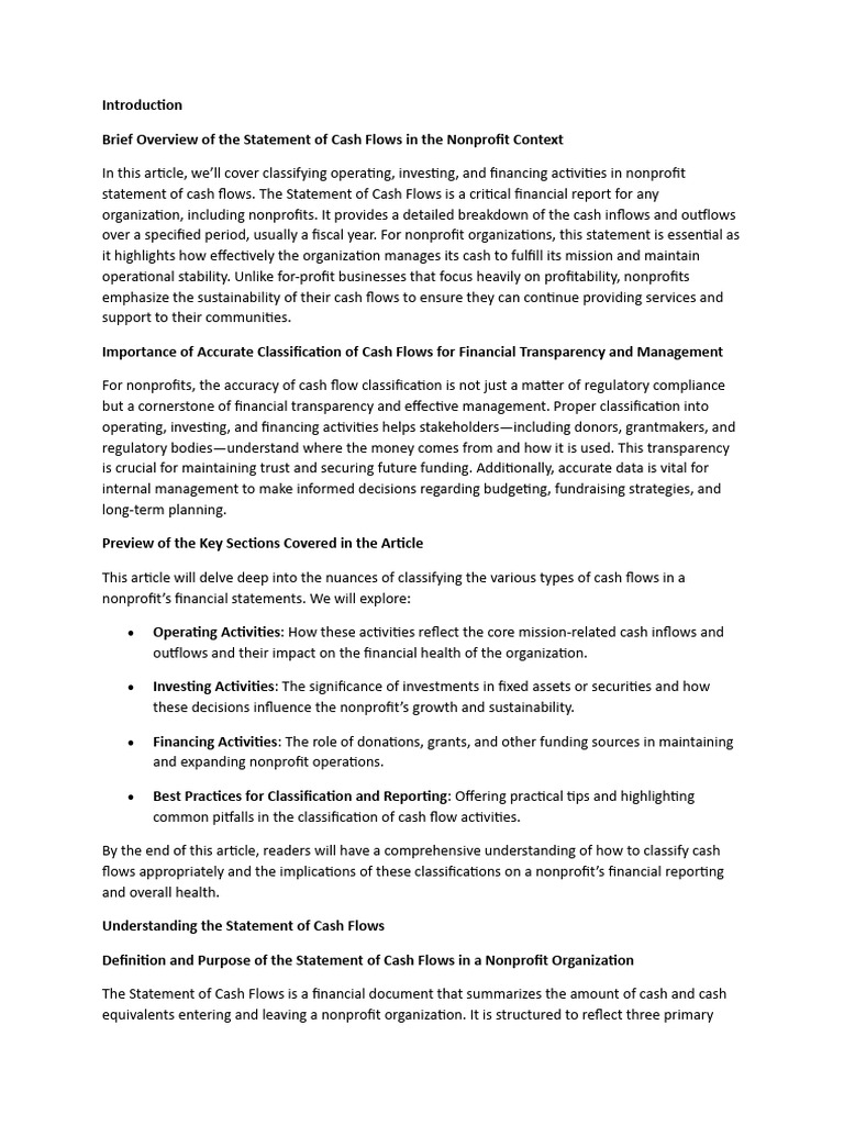 Classifying Operating, Investing, and Financing Activities in Nonprofit ...
