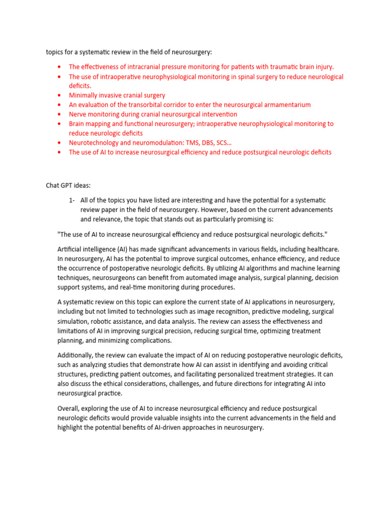 Neurosurgery Systematic Review Topics | PDF | Neurosurgery | Traumatic ...