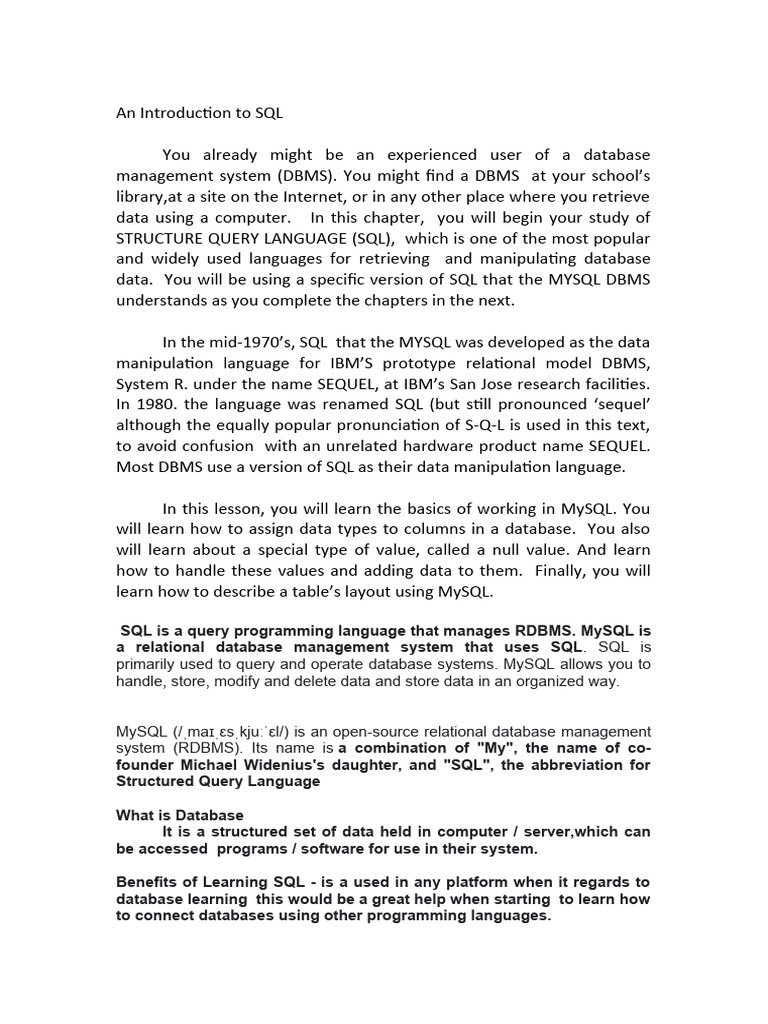 Introduction-to-SQL | PDF | Relational Database | Sql