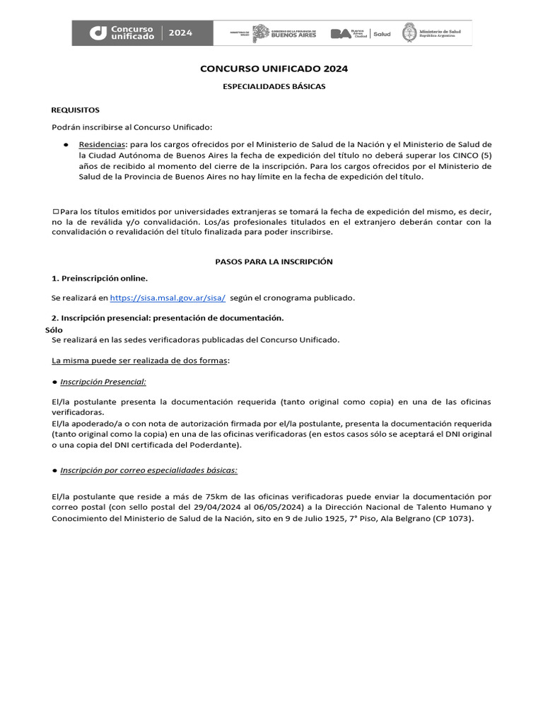 Requisitos y Sedes para La Inscripcion Residencias Basicas - 2024 | PDF | Documento de identidad ...