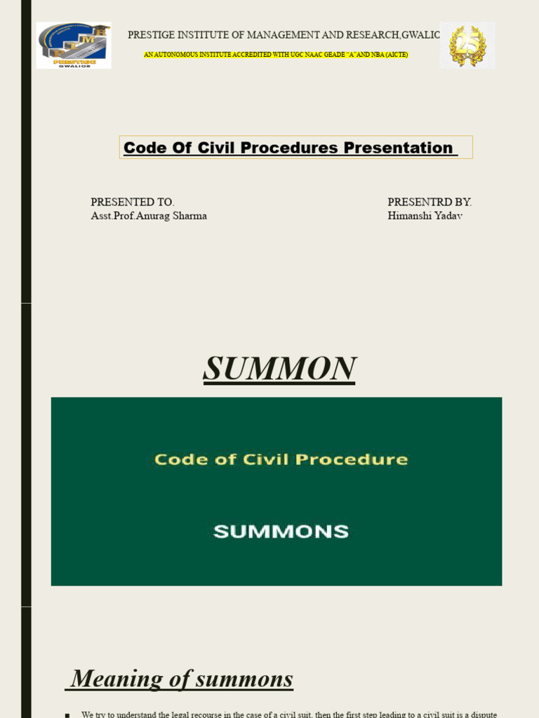 CPC Presentation .. | PDF | Lawsuit | Summons