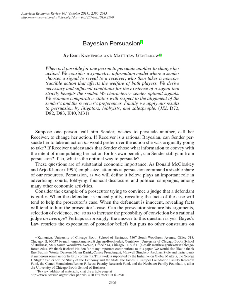 Kamenica & Gentzkow - Bayesian Persuasion 2011 | PDF
