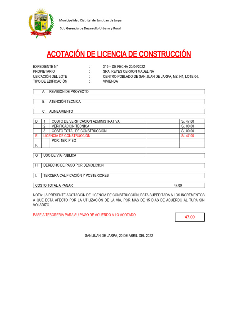 Acotacion Pago de Licencia de Edificacion Listo 01 | PDF | Hogar, jardinería y bricolaje ...