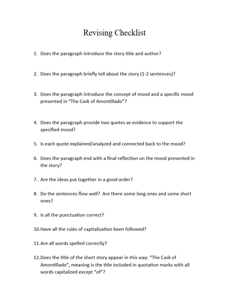 Revising Checklist | PDF