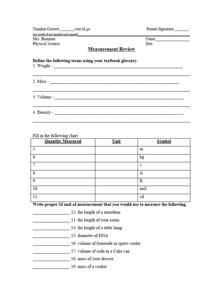 Measurement Review | PDF | Volume | Measurement