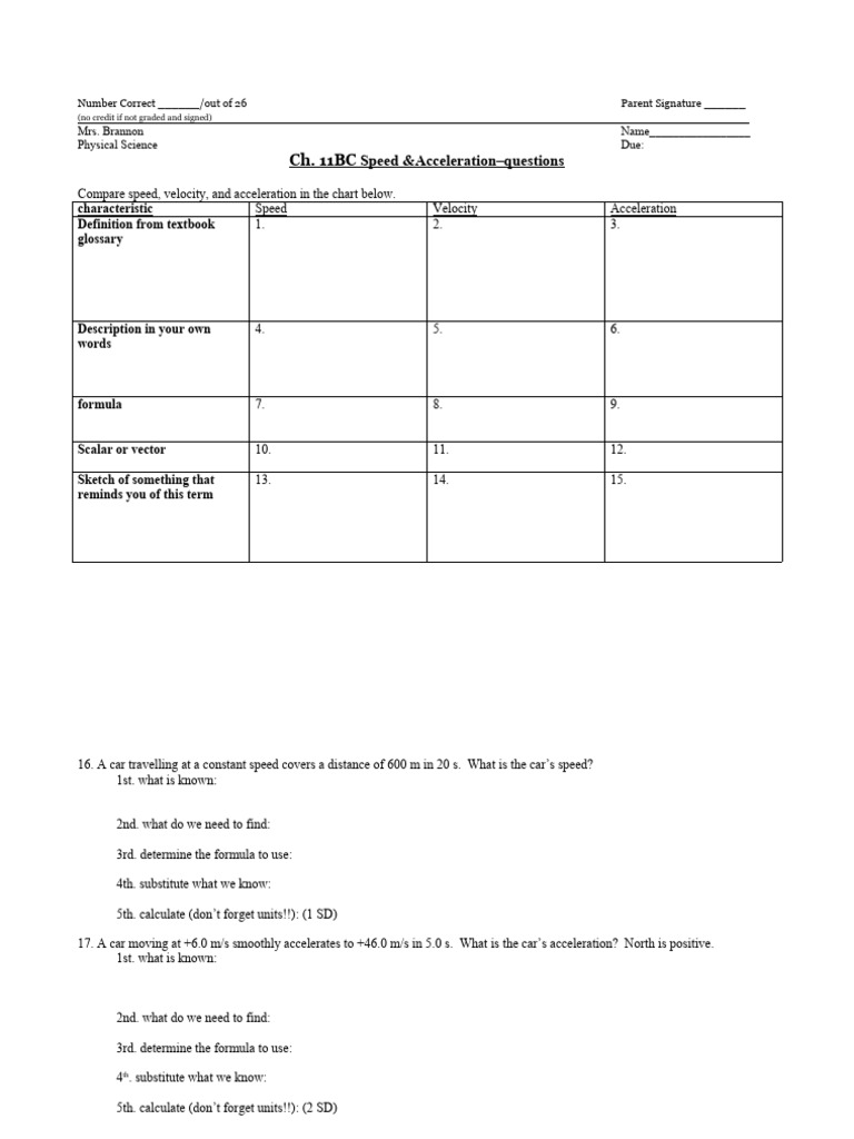 Ch. 11BC Speed & Acceleration - Questions | Download Free PDF | Acceleration | Speed