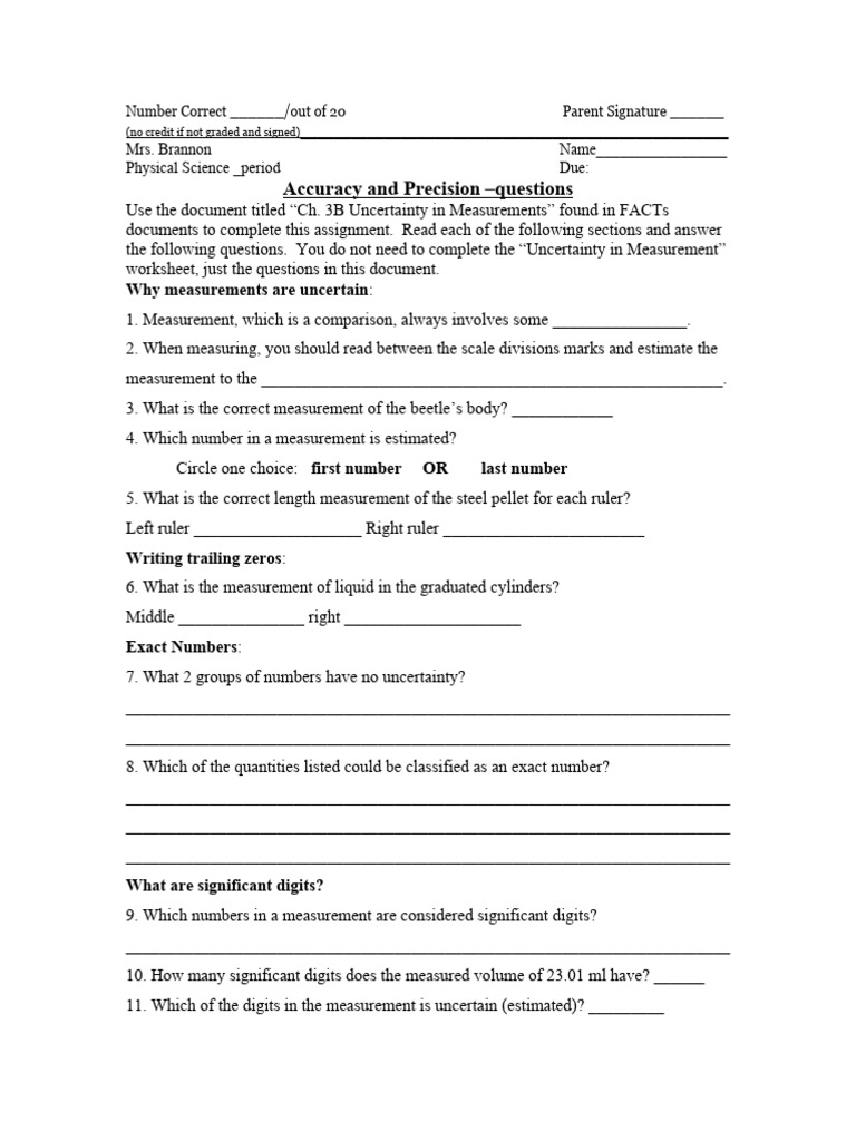 Accuracy and Precision - Questions | PDF | Significant Figures ...