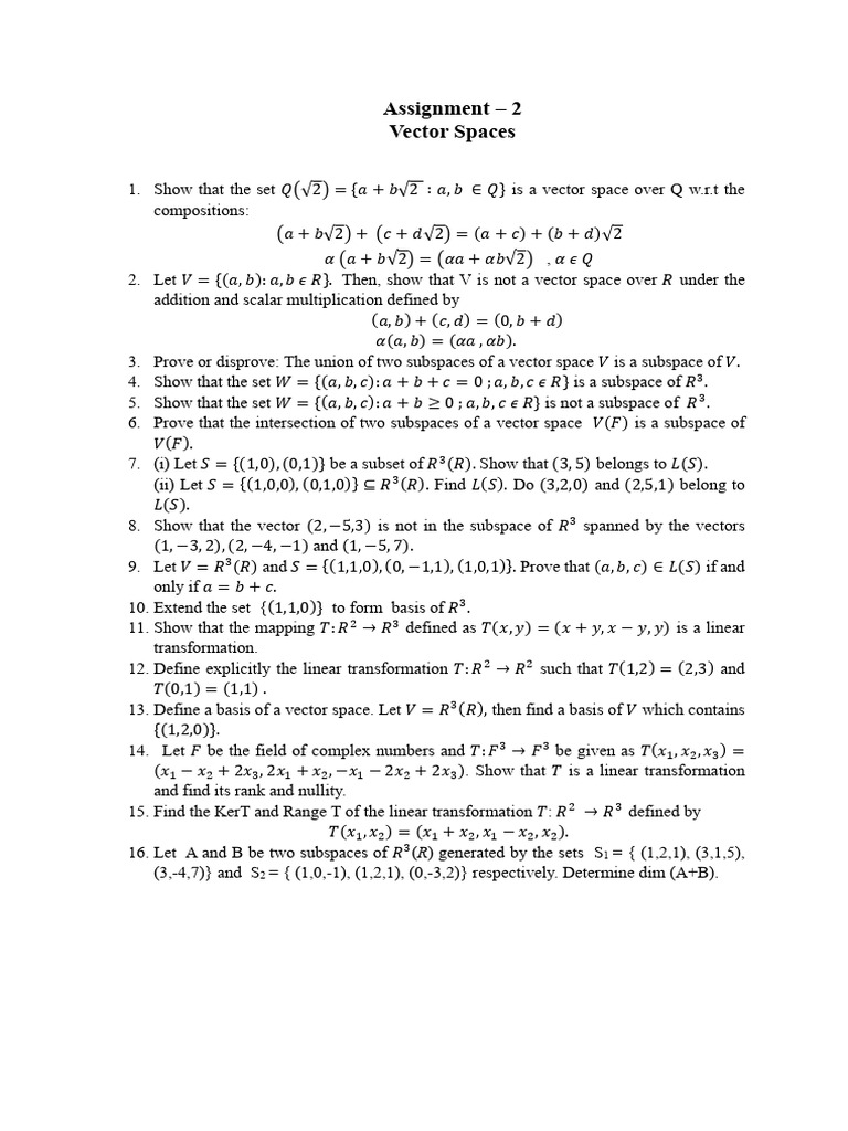 Vector Space Assignment | PDF | Teaching Methods & Materials | Science & Mathematics