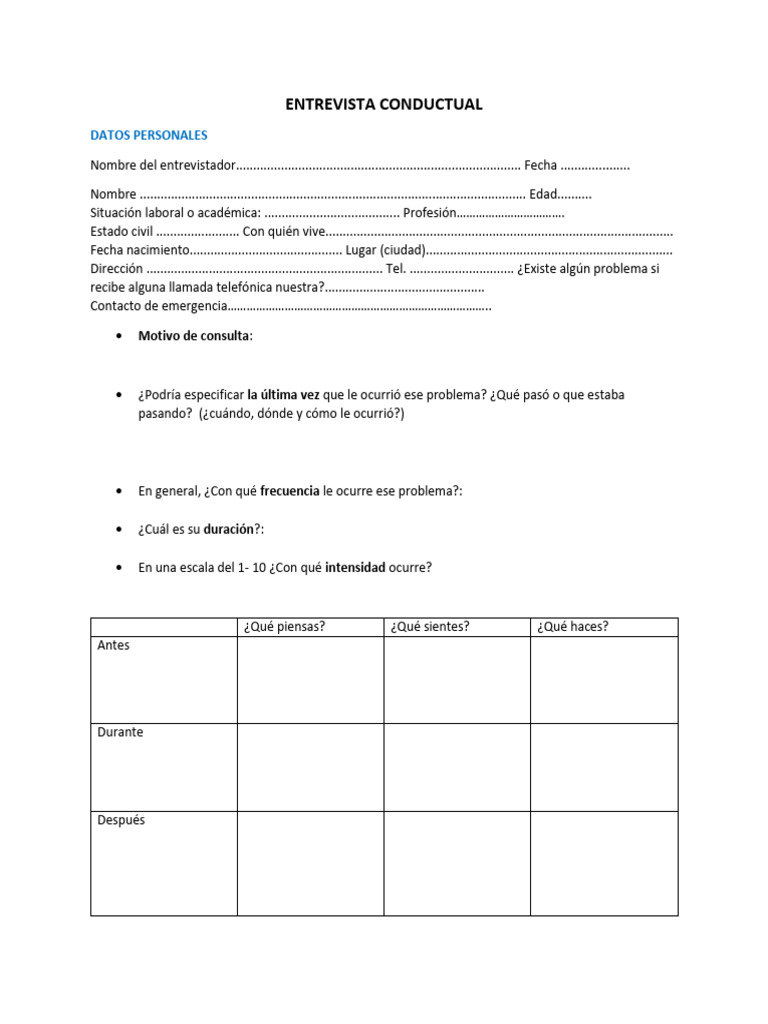 Entrevista Conductual | Descargar gratis PDF | Conceptos psicologicos | Sicología