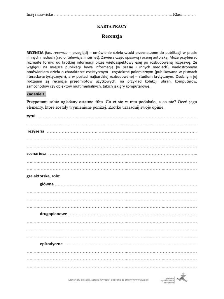 Karta Pracy Recenzja WWW PDF | PDF