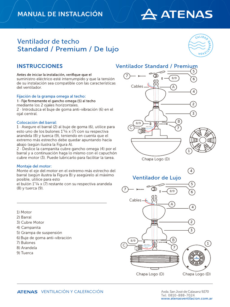 Manual Ventilador de Techo Con Tecla Inversora | PDF | Tornillo | Bienes manufacturados