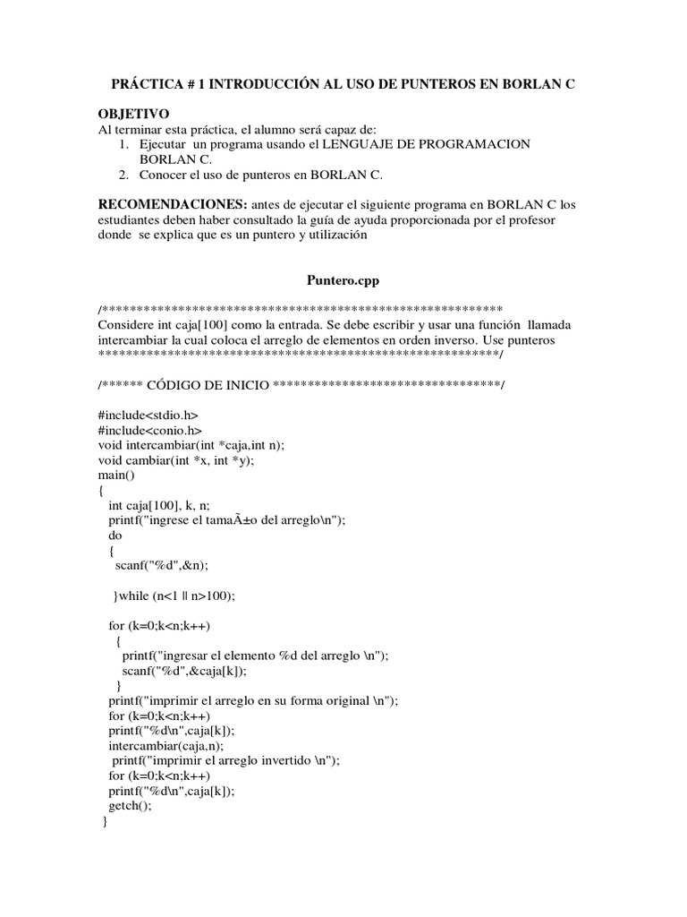 PRÁCTICAPunteroslenguaje1doc | PDF | Puntero (Programación de computadora) | C