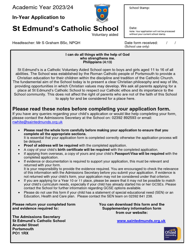 In Year Application Form 2023 - 2024 | PDF | Baptism | Catholic Church