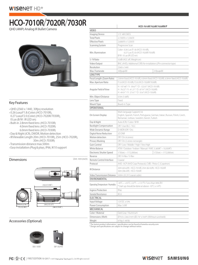 DataSheet - HCO 7010RHCV 7020RHCV 7030R - 171013 | PDF | Camera Lens ...