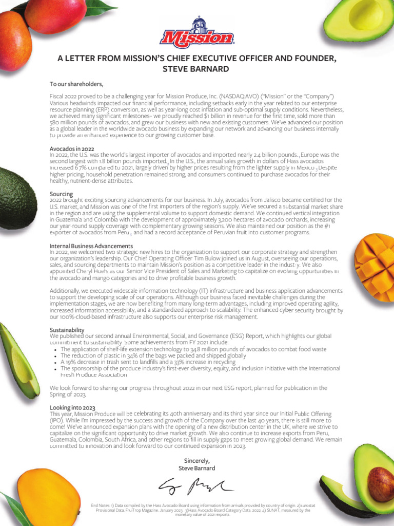 Mission Produce Ann RP 2023 | PDF | Avocado | Private Sector
